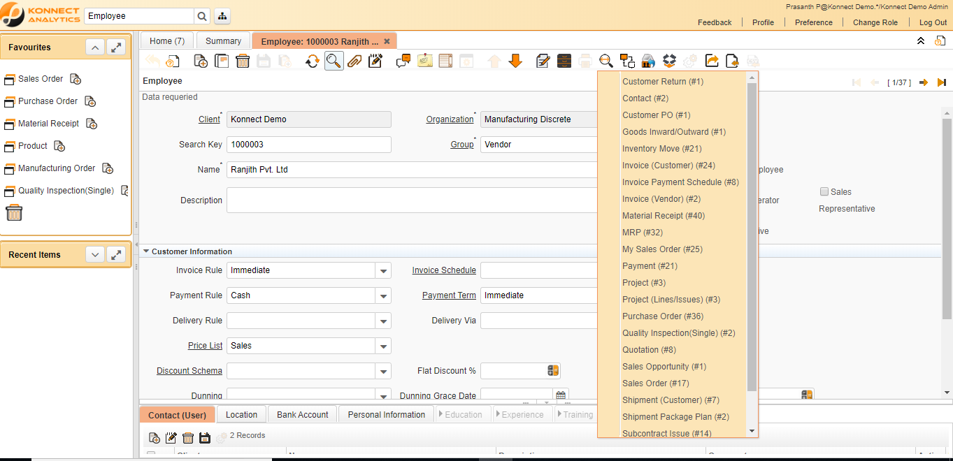 Employee | Konnect ERP Help