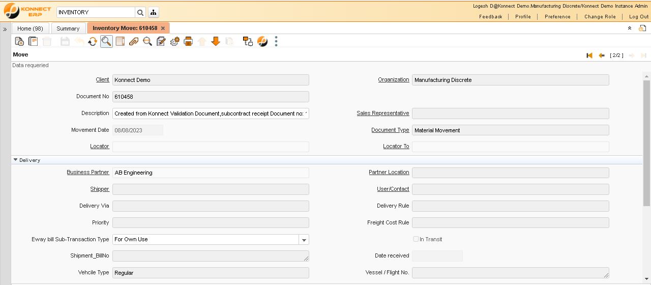 Inventory move | Konnect ERP Help