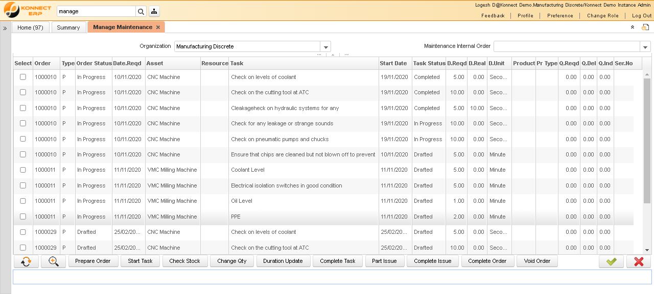 Manage Maintenance | Konnect ERP Help